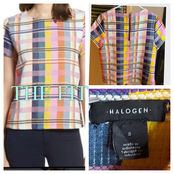Halogen | Tops | Halogen Multicolor Plaid Short Sleeve Top | Poshmark
